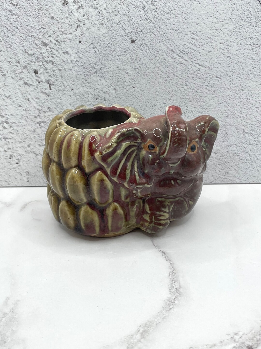 Vintage Ceramic Earth Tone Glazed Elephant Planter - Etsy