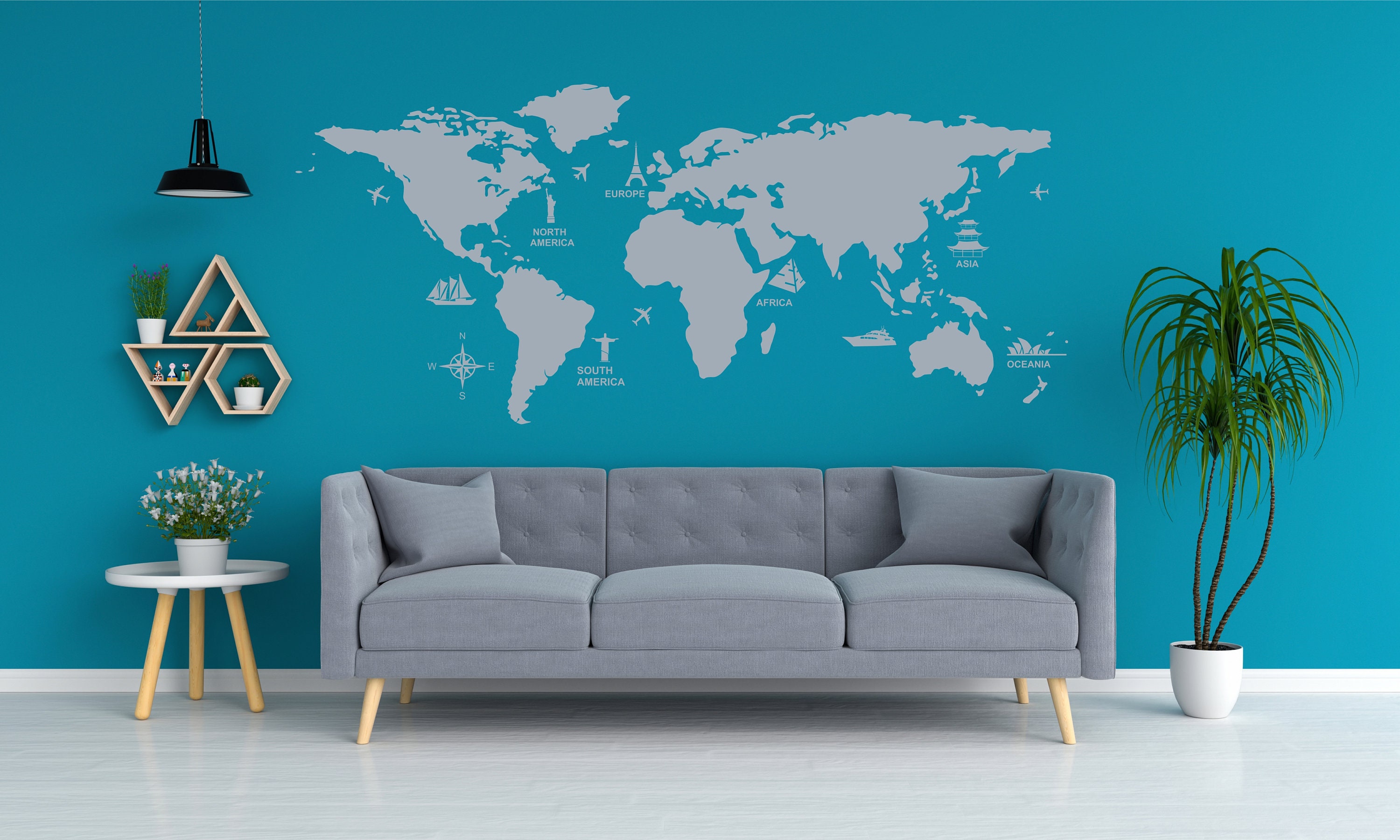World Map Wall Decal World Sights Kids World Map Vinyl World - Etsy