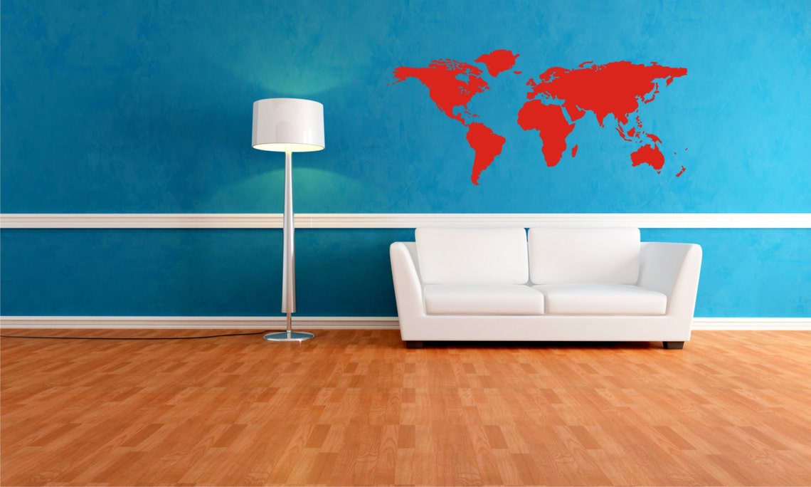 World Map Wall Decal Vinyl World Map Wall Decals Wall | Etsy