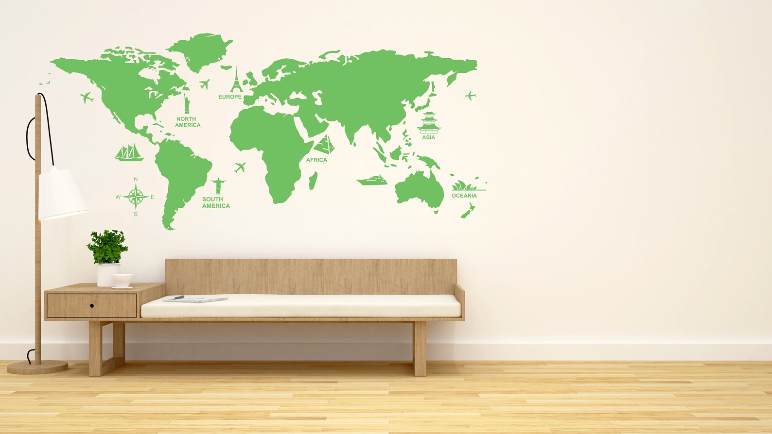World Map Wall Decal World Sights Kids World Map Vinyl World | Etsy