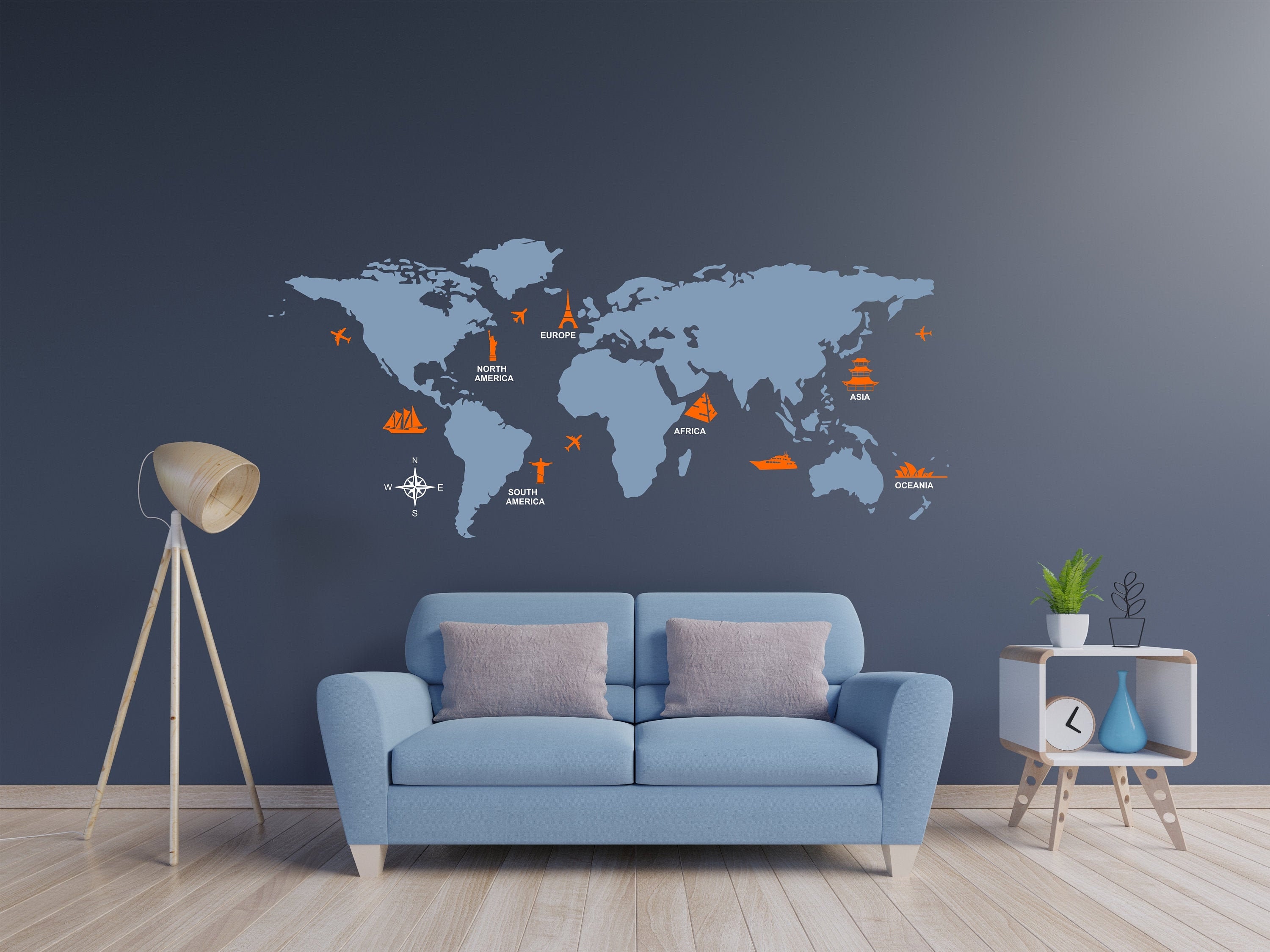 World Map Wall Decal World Sights Kids World Map Vinyl World | Etsy