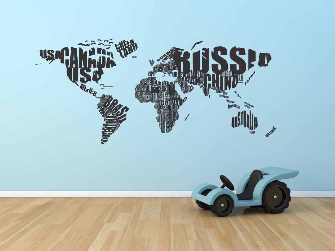 World Map Wall Decal - Vinyl World Map - Etsy