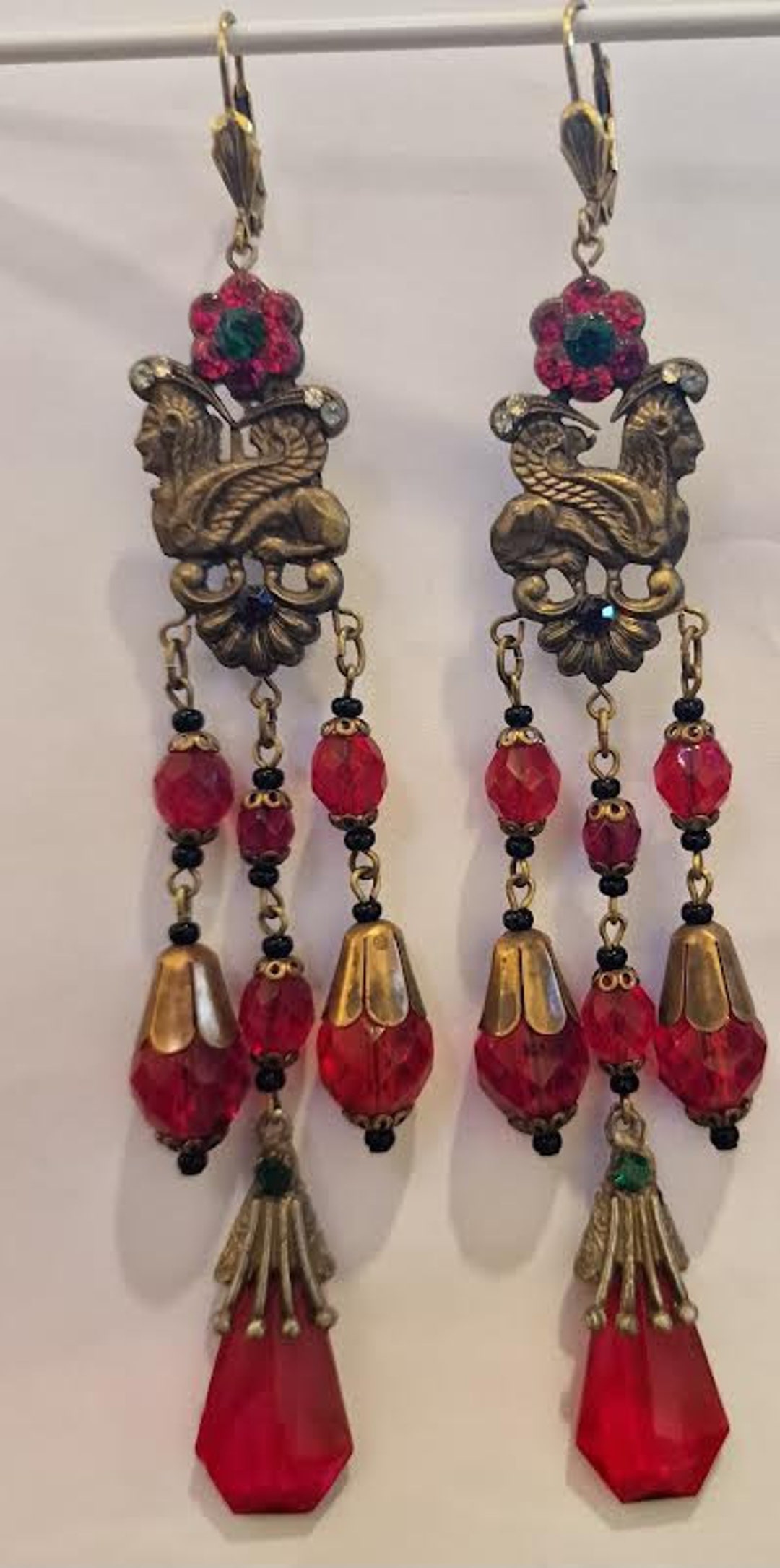 Vintage Gablonz Old Czech Sphinx Egyptian Glass With Red and Green ...