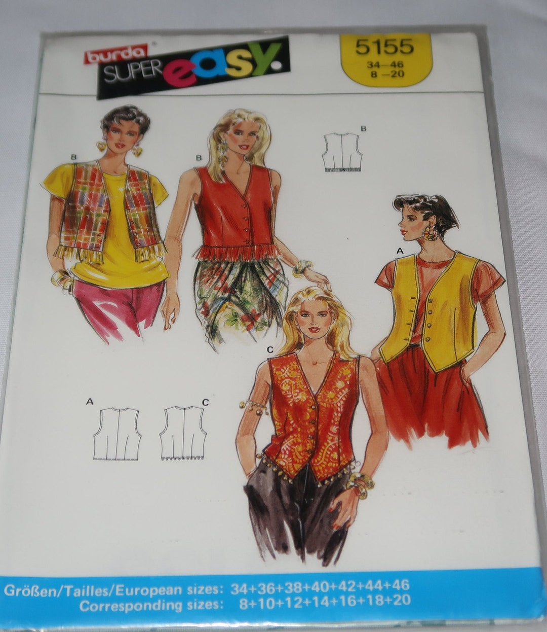Uncut 8-20 Burda Super Easy 5155 Vest Pattern - Etsy