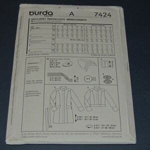 Uncut Burda 7424 Jacket and Coat Pattern, Sizes 8-18 - Etsy
