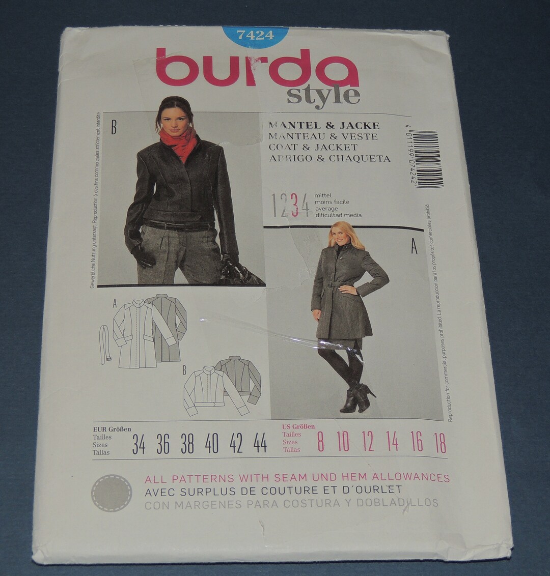 Uncut Burda 7424 Jacket and Coat Pattern, Sizes 8-18 - Etsy