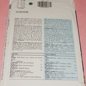 Uncut Bunny Hide Away Pattern, Butterick 6029 - Etsy