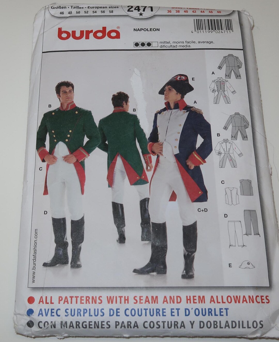 Uncut 36-48 Napoleon 18th Century Costume Pattern, Burda 2471 - Etsy