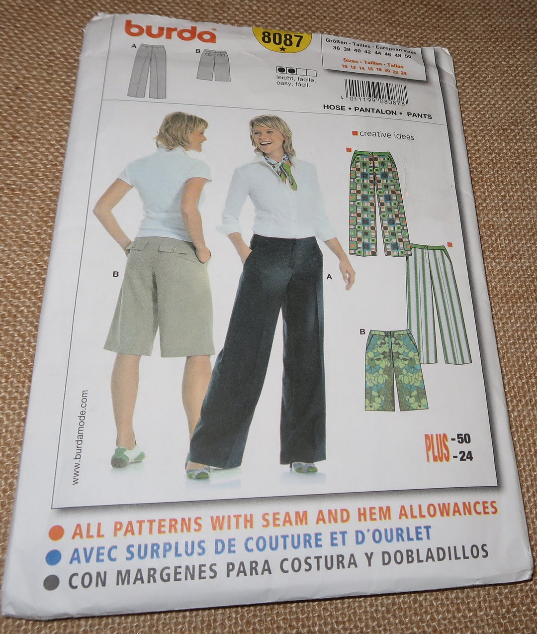 Uncut 10-24 Burda 8087 Pants Pattern - Etsy
