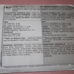 Uncut Mccalls 8610 Honey Bear Pattern, 20 Inch Bear With Clothing ...