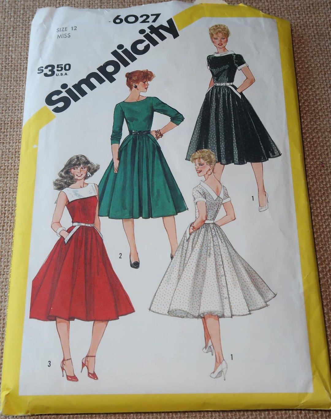 Uncut 12 Simplicity 6027 Fitted Back Button Dress With Neck Variations ...