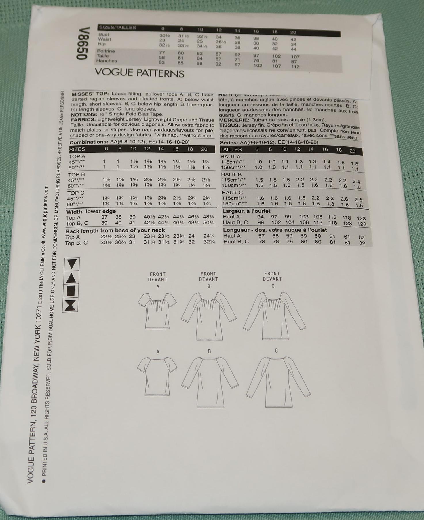 Uncut 14-20 Very Easy Vogue 8650 Misses Top Pattern - Etsy