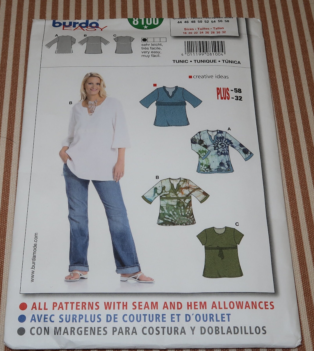 Uncut 18-32 Burda 8100 Easy Tunic Pattern - Etsy