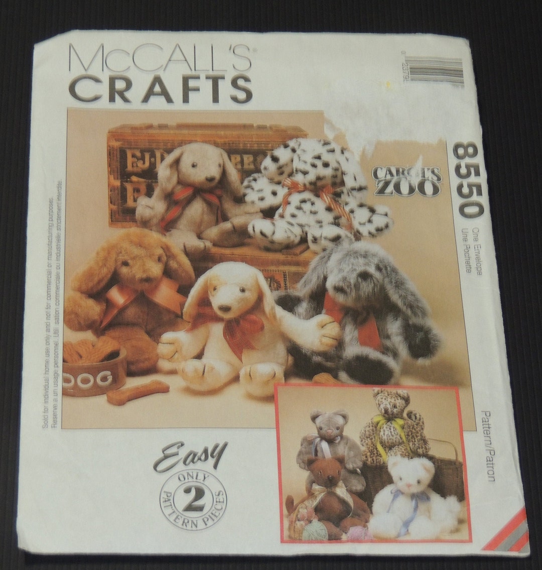 Uncut Mccalls 8550 2 Pattern Pieces Cat and Puppy Pattern - Etsy