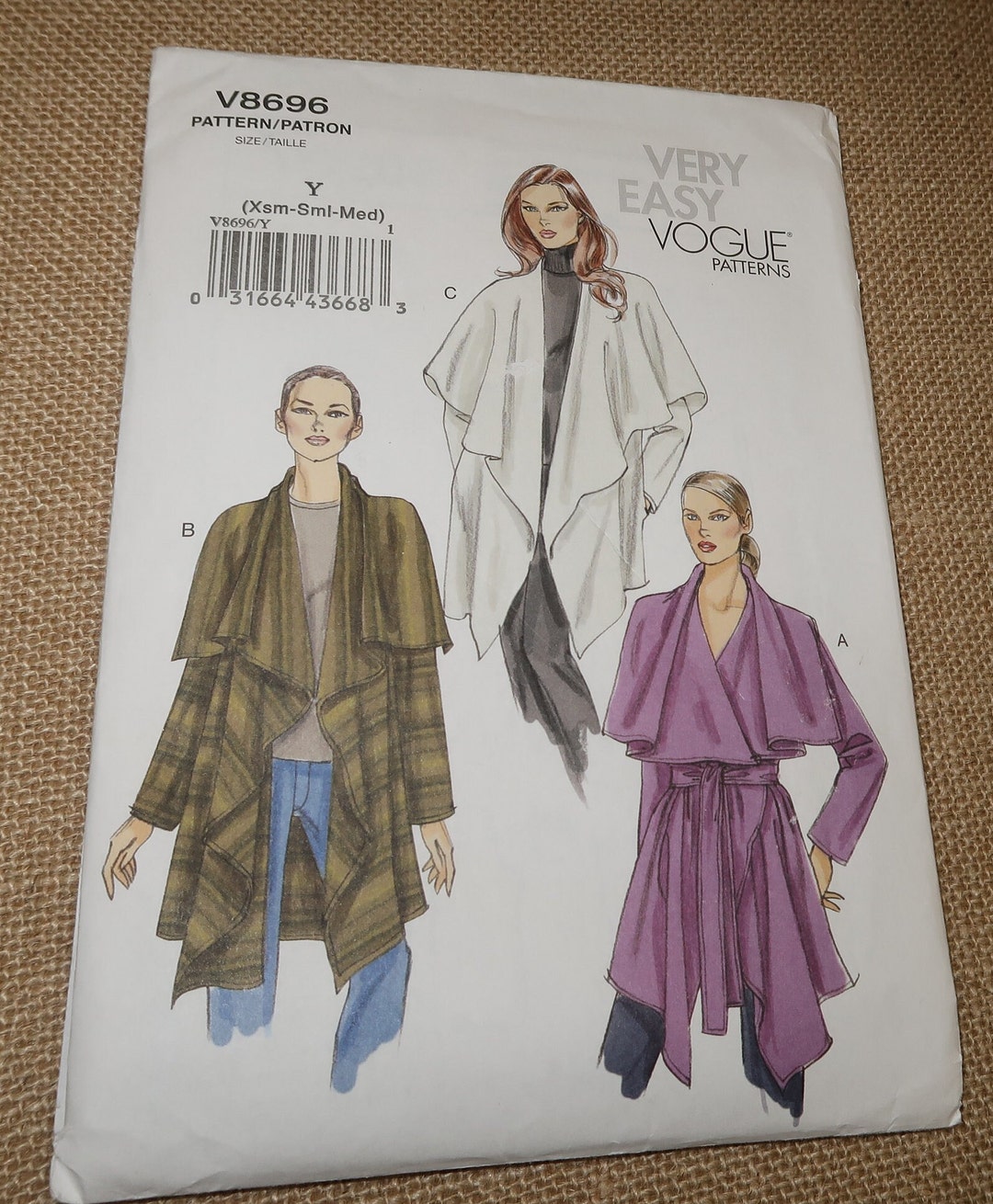 Uncut XS-M Very Easy Vogue 8696 Misses Jacket and Belt Pattern - Etsy