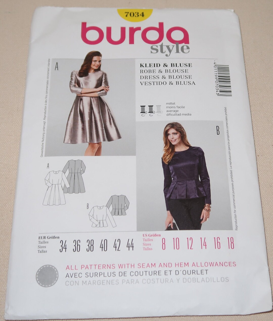 Uncut 8-18 Burda Style 7034 Misses Dress and Blouse Pattern - Etsy