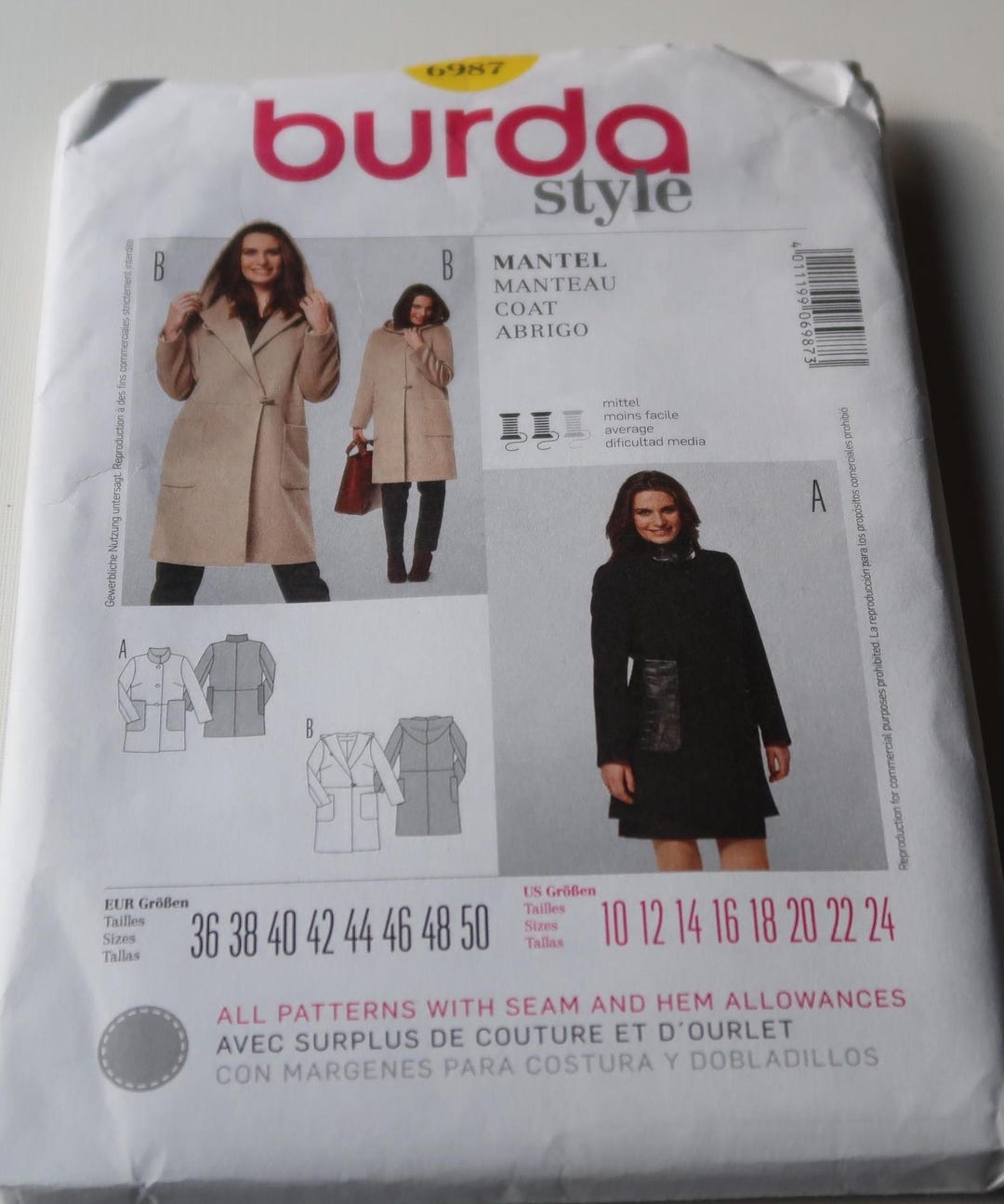 Uncut 10-24 Burda Style Coat Pattern - Etsy