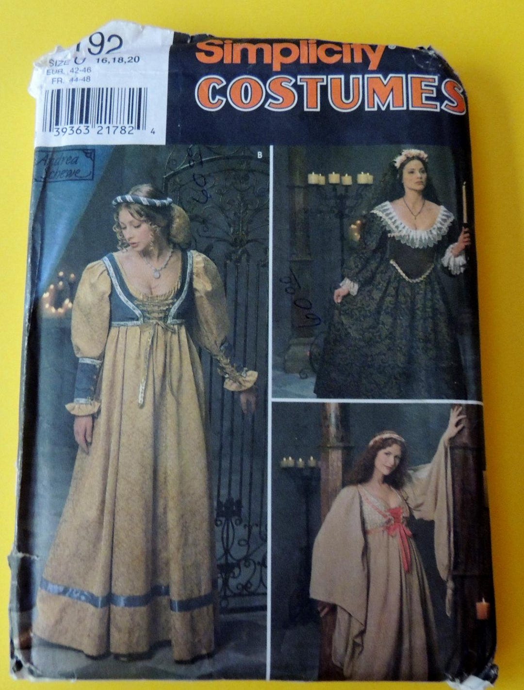 Uncut 16-20 Simplicity 8192 Renaissance/ MEDIEVAL Dress Costume Pattern ...