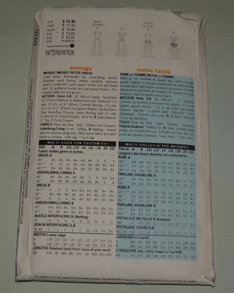 Uncut 6-10 Butterick 6926 Wedding Dress Pattern | Etsy