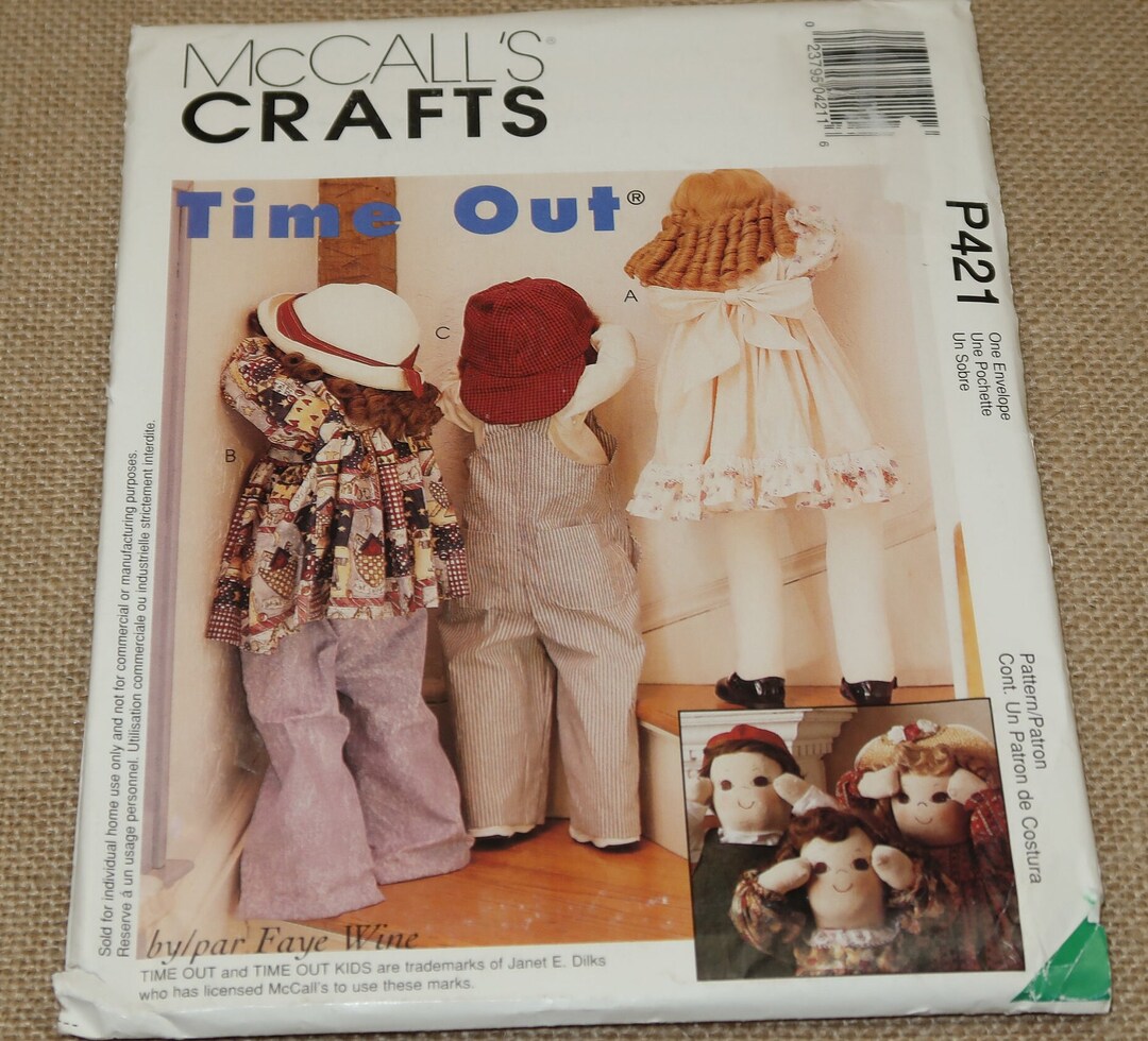 Uncut Mccalls Crafts P421 time Out 36 Inch Dolls With Clothing Pattern ...