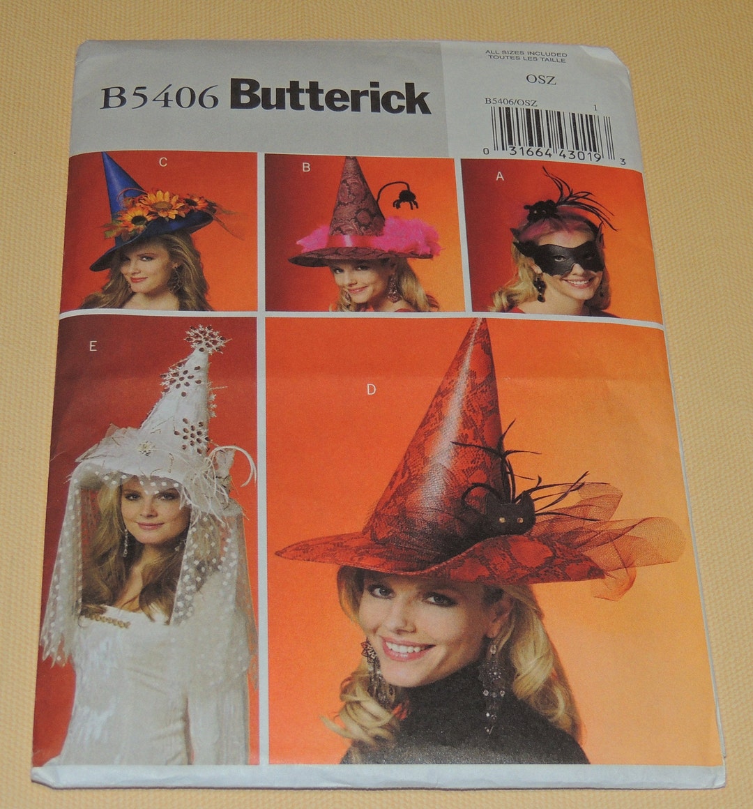 Uncut Halloween Hats and Mask Pattern, Butterick 5406 - Etsy