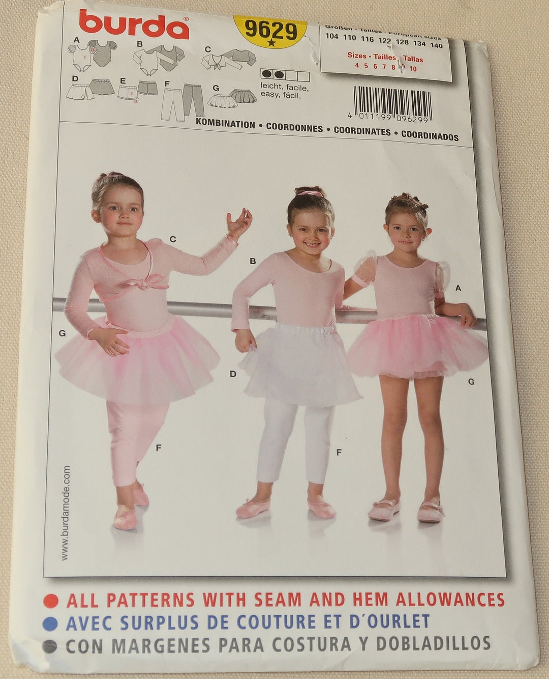 Uncut 4-10 Burda 9629 Ballet Wardrobe Pattern - Etsy
