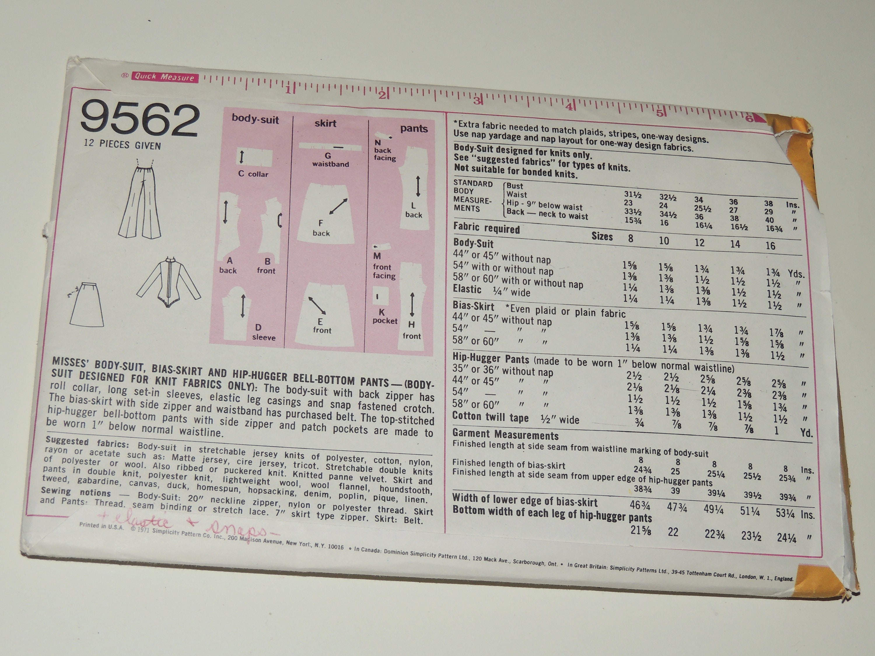 Uncut Sz 14 Simplicity 9562 Dated 1971 Body Suit Hip Hugger - Etsy