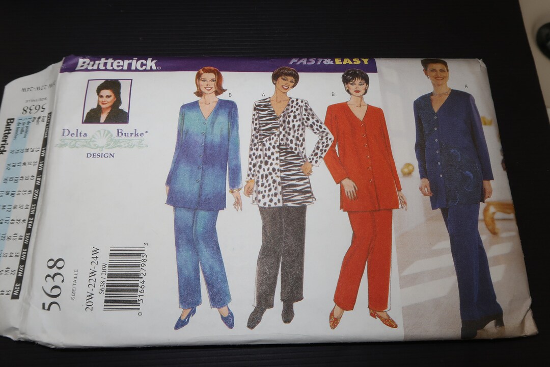 Uncut 20W-24W Delta Burke Butterick 5638 Women's Very Easy Top and ...