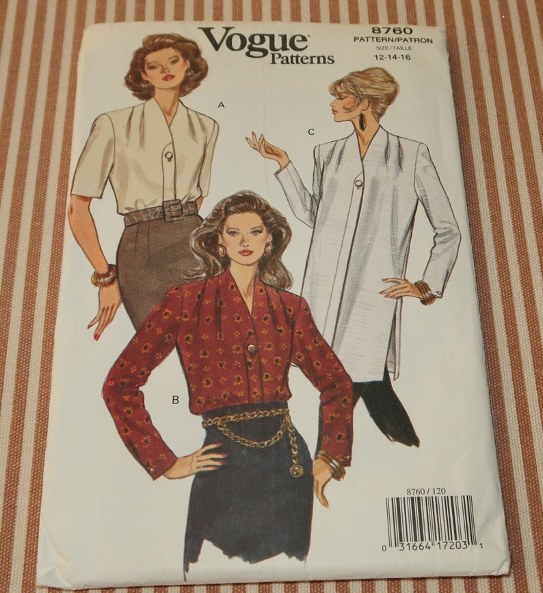 Uncut 12-14-16 Vogue 8760 Easy Misses Blouse Pattern - Etsy
