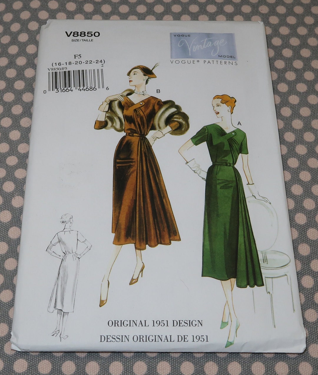 Uncut 16-24 Vogue 8850 Original 1951 Design Dress and Belt Pattern - Etsy