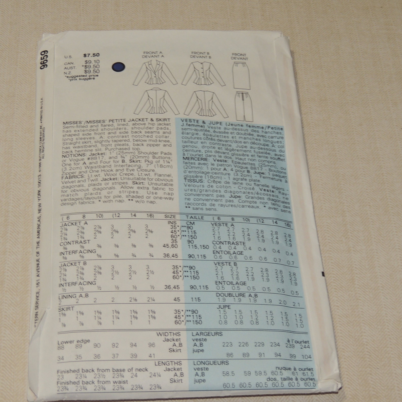 Uncut 6-8-10 Vogue 9659 Misses/petite Jacket and Skirt Pattern - Etsy