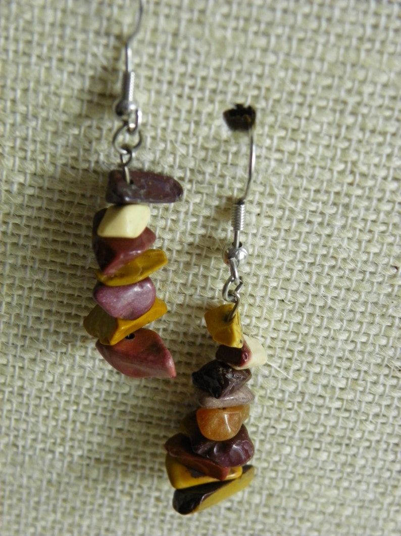 Gemstone Chips Colors Rust, Gold, Mauves on Silver-plated Earwires. - Etsy