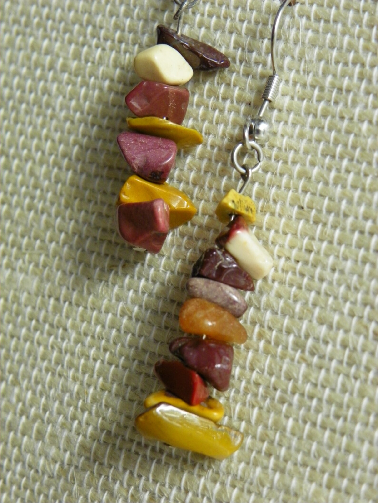 Gemstone Chips Colors Rust, Gold, Mauves on Silver-plated Earwires. - Etsy