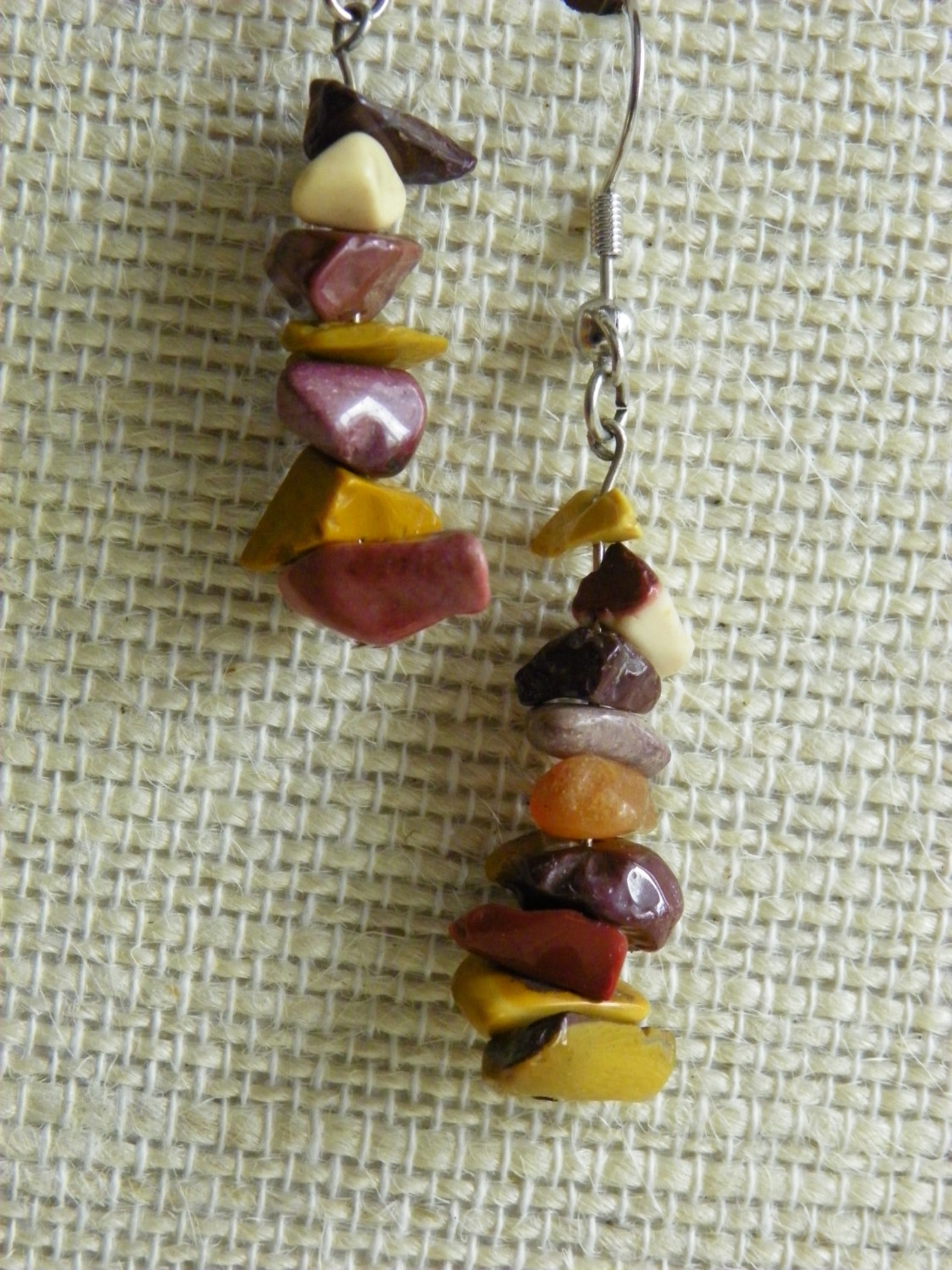 Gemstone Chips Colors Rust, Gold, Mauves on Silver-plated Earwires. - Etsy