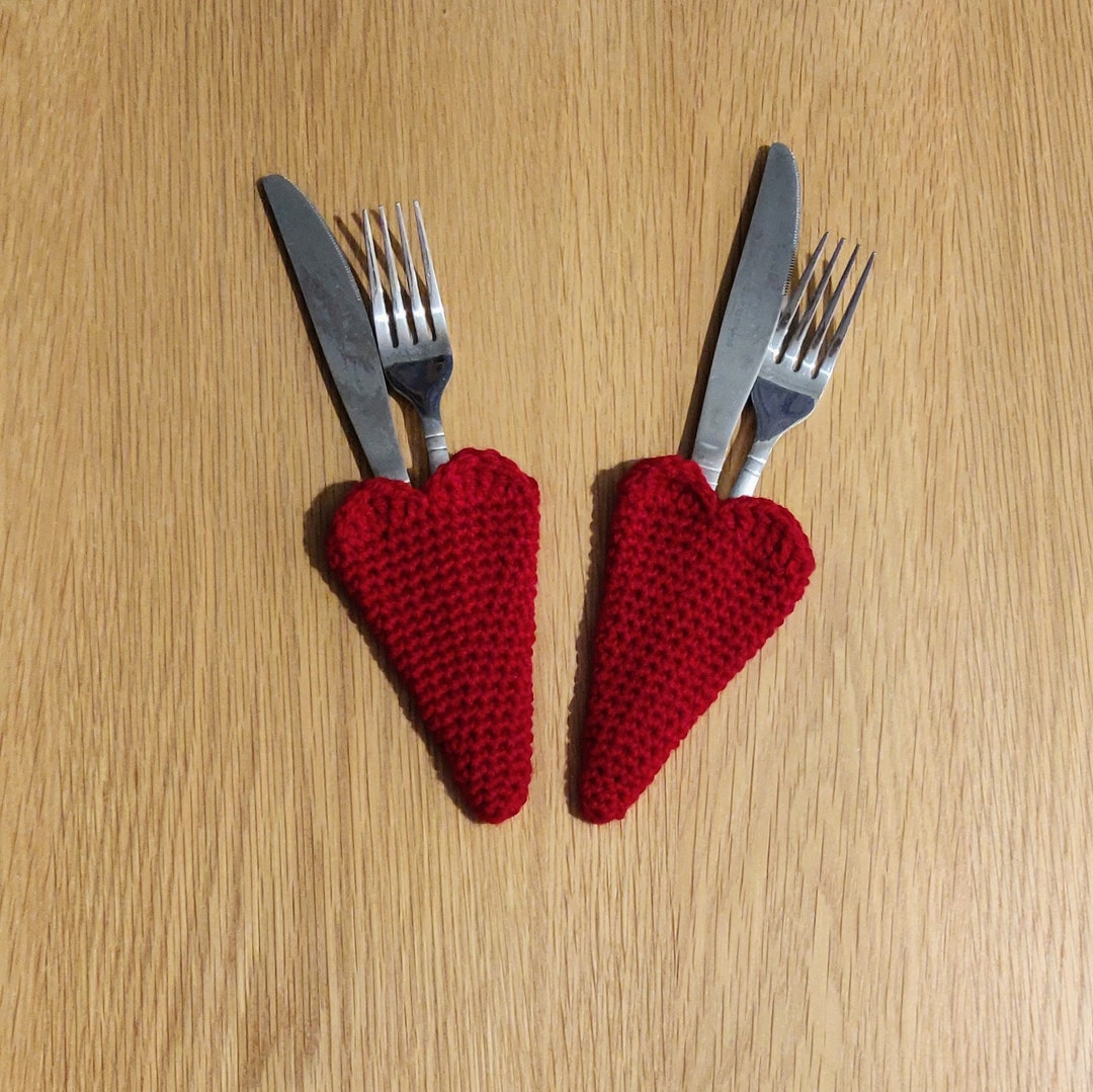 Heart Cutlery Holder Set of Two, Romantic Tableware, Red Heart Cutlery ...