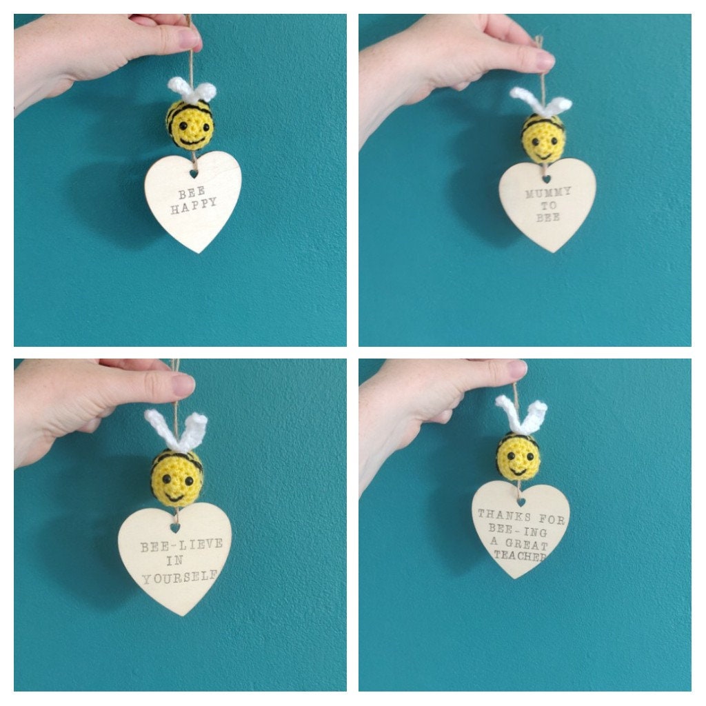 Happy Valentine's Day Wooden Sign, Crochet Bumblebee, Valentine Bee ...