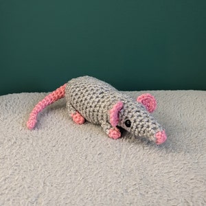 Crochet Pet Rat, Desk Buddy, Rat Lover Gift, Pink Rat Tail, Animal ...