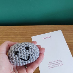 You Rock Pocket Hug, Rock Pet, Positive Gift, Crochet Rock Music Art ...