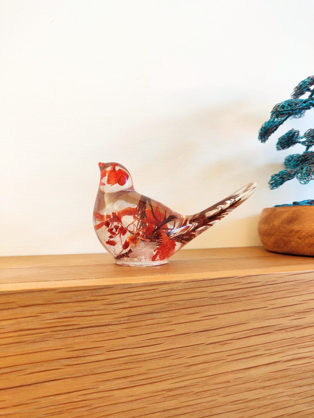 Resin Robin Ornament With Red Flowers, Shelf Sitter Decoration - Etsy