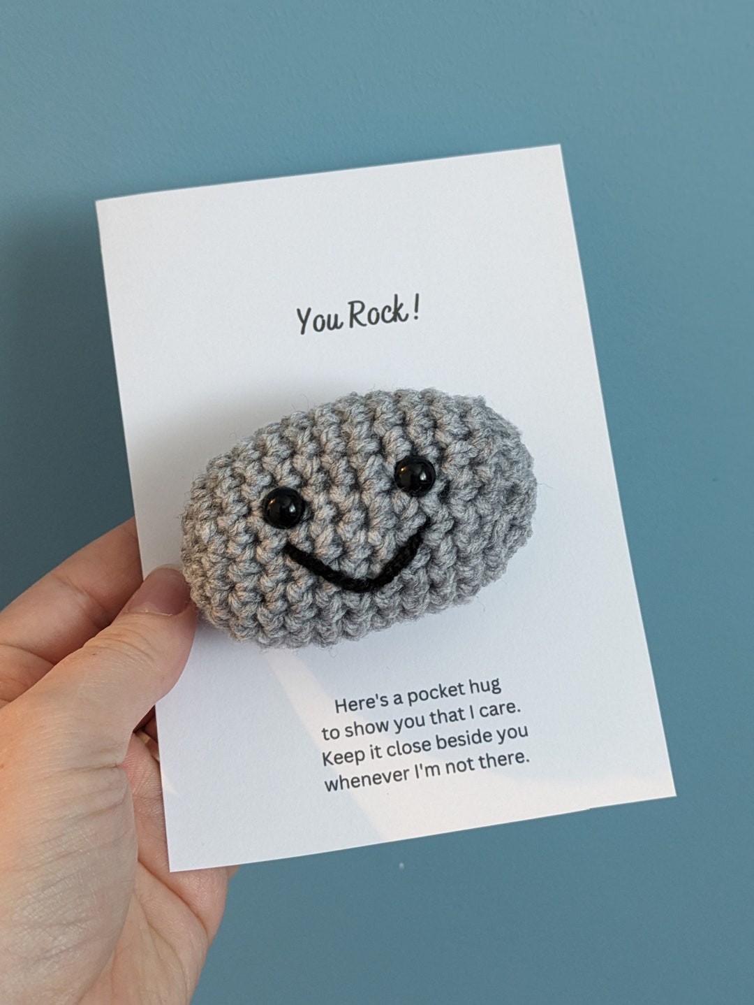 You Rock Pocket Hug, Rock Pet, Positive Gift, Crochet Rock Music Art ...