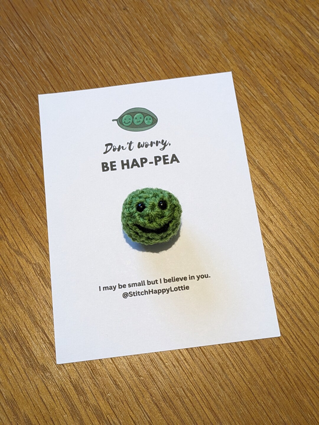 Don't Worry Pea Happy, Be Happy Positive Gift Card, Crochet Happy Green ...