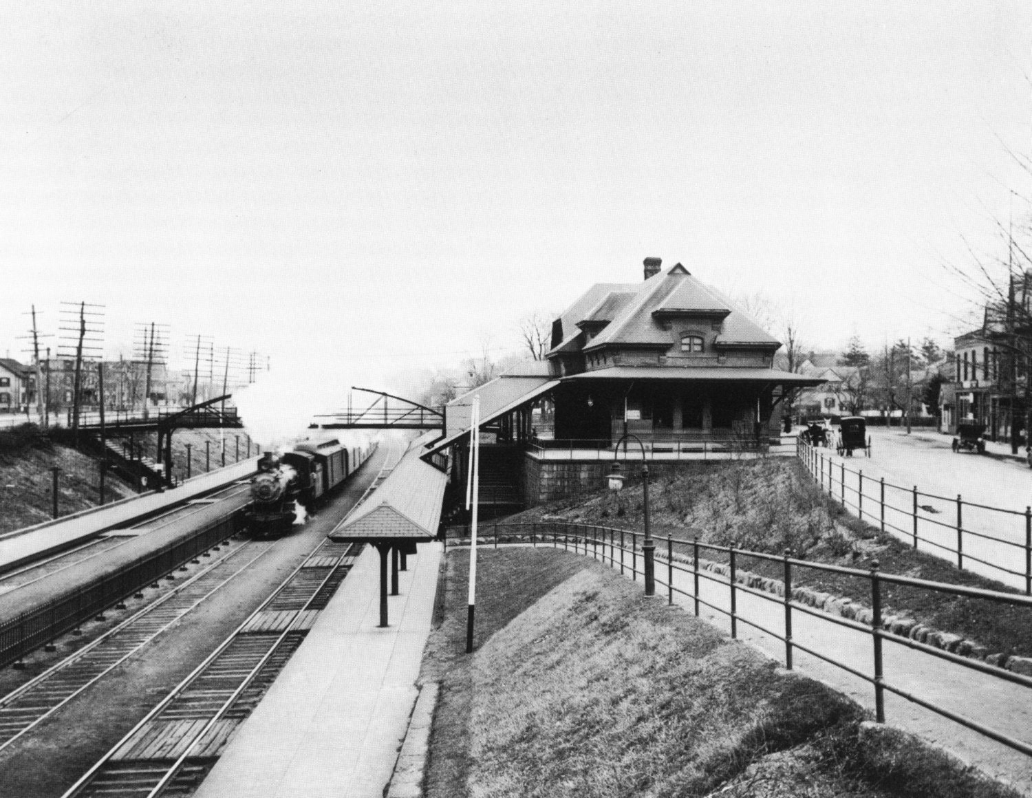 NEWTON, MA Newtonville North Side Train Station in 1910 - Vintage Photo ...