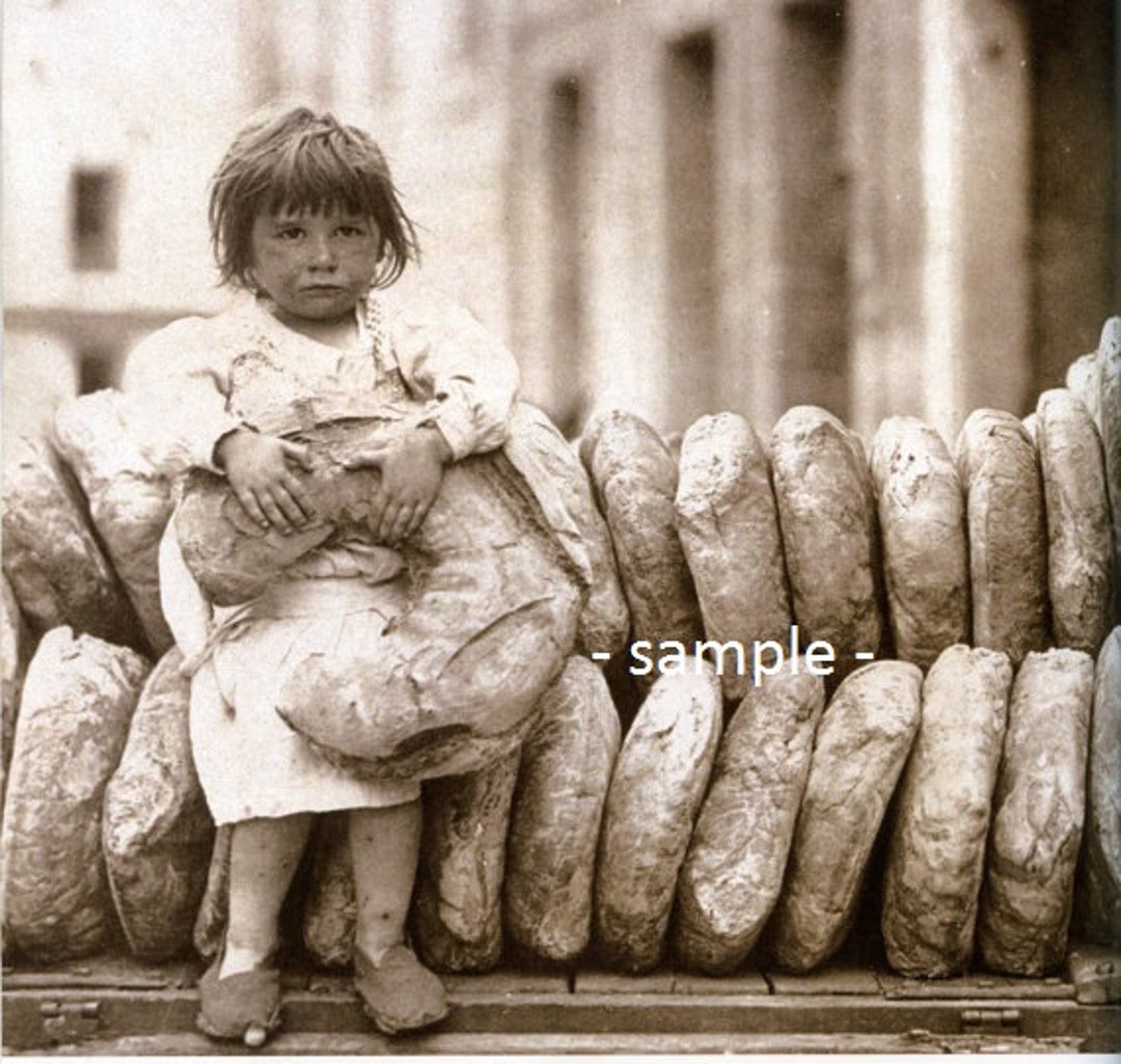Fench Girl With Loaves of Bread Outside Bakery in 1919 - Vintage Photo ...
