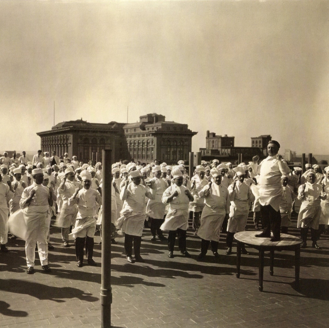 Chefs Exercising on Roof of Commodore Hotel (now Grand Hyatt) Manhattan ...