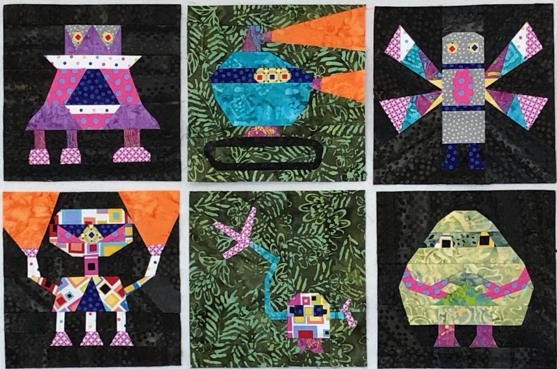 Set of 6 PDF Robot Quilt Block Patterns foundation paper | Etsy