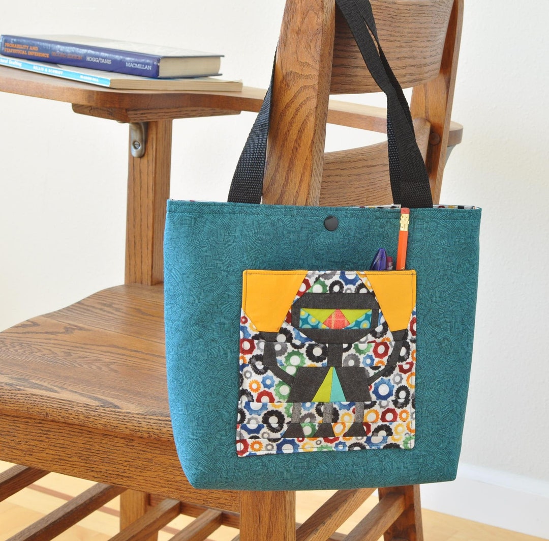 Small Robot Tote Bag With Monder Thog Front Pocket and Snap Closure ...
