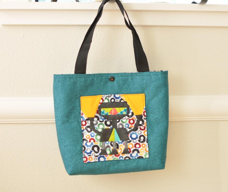 Small Robot Tote Bag With Monder Thog Front Pocket and Snap Closure ...