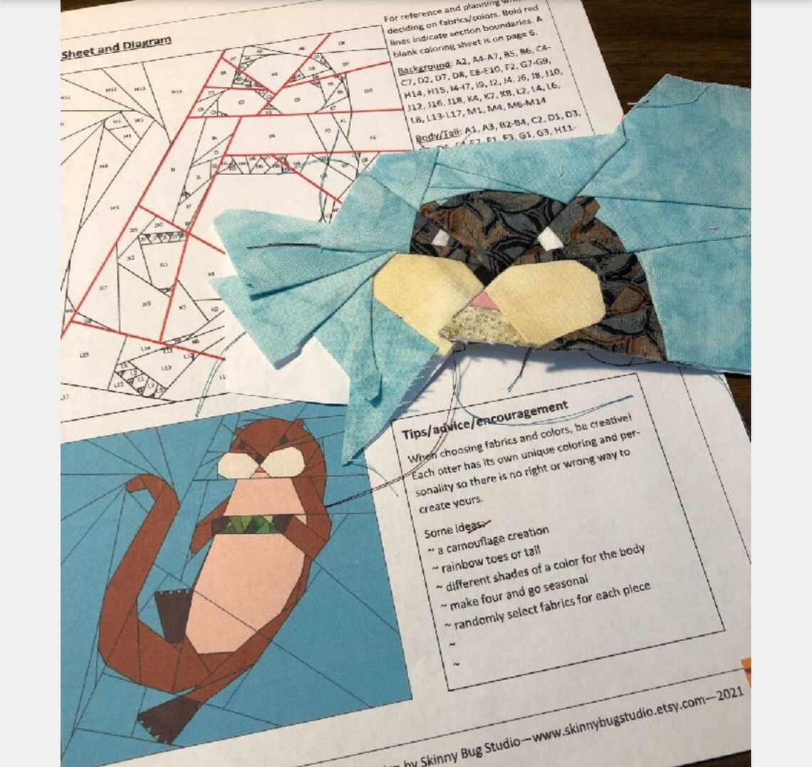 PDF Otter Quilt Block Pattern - 10 Inch Foundation Paper Piecing ...