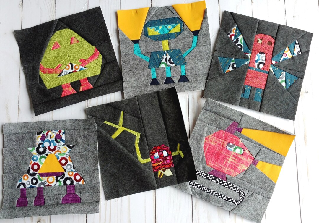 Set of 6 PDF Robot Quilt Block Patterns - Foundation Paper Piecing ...