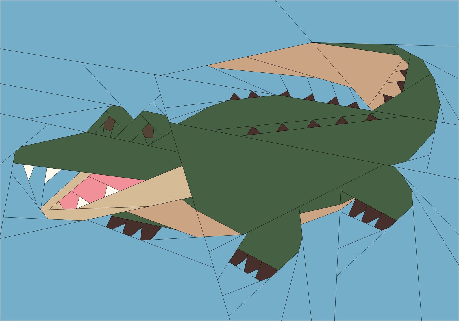 PDF Alligator Quilt Block Pattern - 10 Inch X 7 Inch Foundation Paper ...